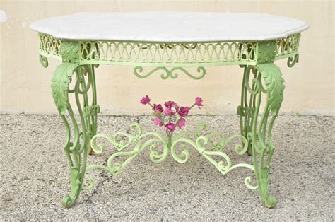 Antique French Art Nouveau Wrought Iron Marble Turtle Top Console