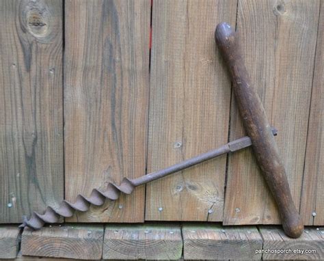 Vintage Auger Drill Hand Tool T Handle Large Antique Tool Carpentry
