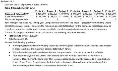 solved problem 14 1 consider the list of projects in table 1