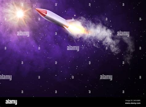 Flying Rockets In Space National Science Day Stock Photo Alamy