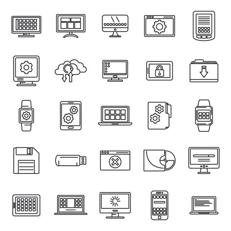 Software Operating System Icons Set Outline Style 8813653 Vector Art