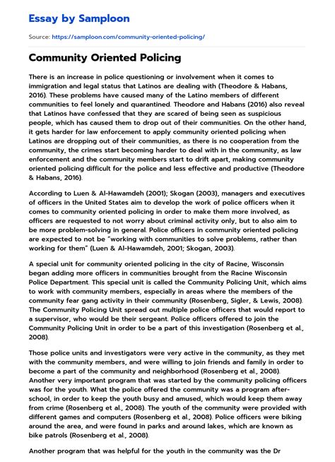 ≫ Community Oriented Policing Free Essay Sample On