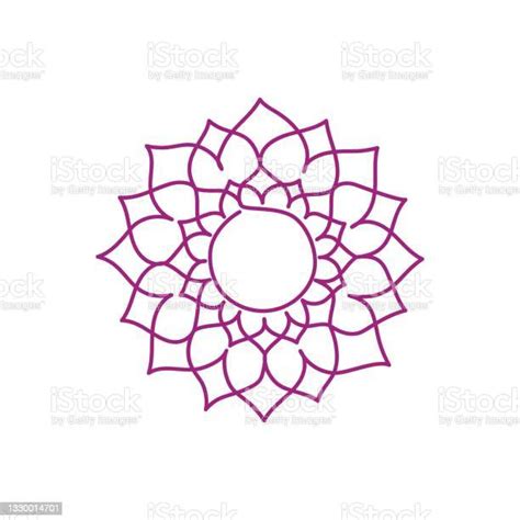 바이올렛 차크라 사하스라가 한 줄로 그려졌습니다 선형 요가 기호 에너지 기호 균형 불교 힌두교 레이키 영적 성장 난교 벡터 선형 그림입니다 꽃 식물에 대한 스톡 벡터 아트