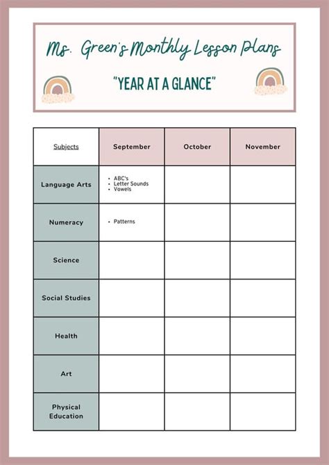 Free Printable Monthly Lesson Plan Templates Canva