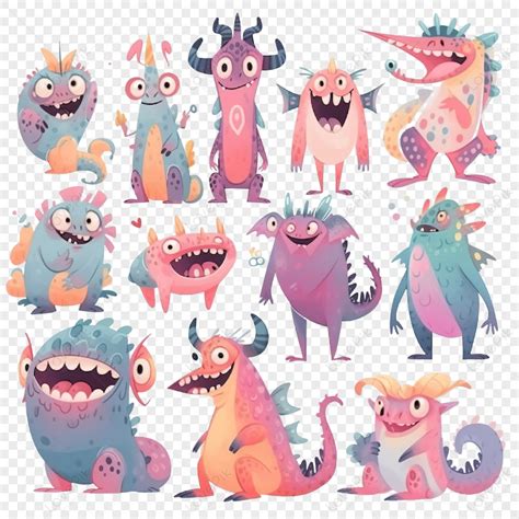 Cartoon Cute Monsters Illustrationhappycollectiontoy Png Free