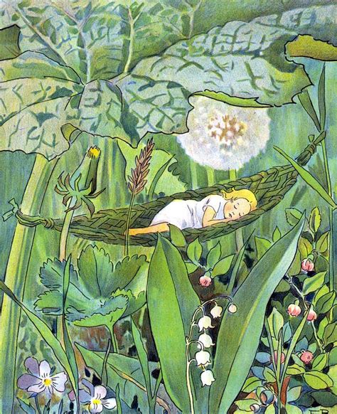 1921年elsa Beskow为安徒生童话《拇指姑娘》绘制的插图。 花瓣网