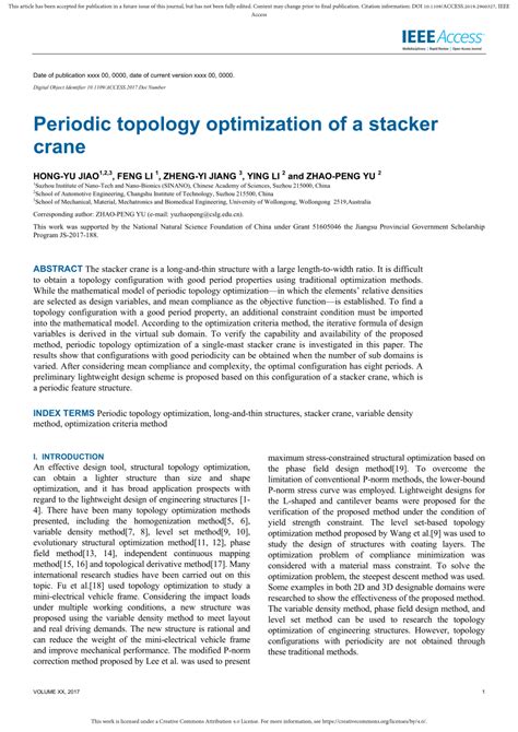 Pdf Periodic Topology Optimization Of A Stacker Crane