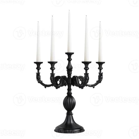 black candelabra with five unlit white candles 49897165 png