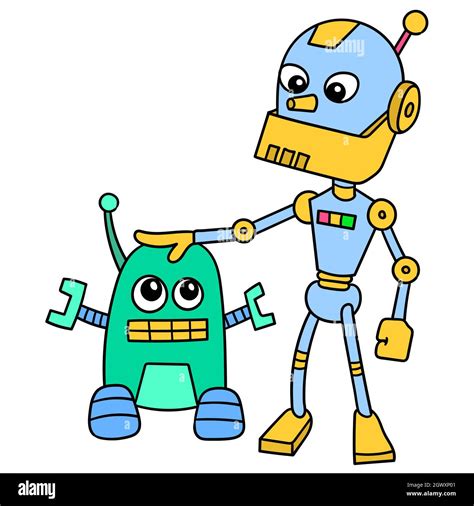 Two Robot Big And Small Make Friends With Each Other Stock Vector Image