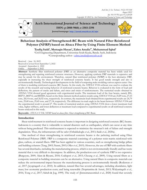 Pdf Behaviour Analysis Of Strengthened Rc Beam With Natural Fiber Reinforced Polymer Nfrp