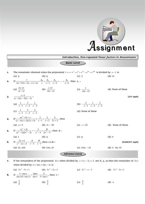 solution iit jee main maths notes for 2022 2023 6 partial fraction assignment with answers
