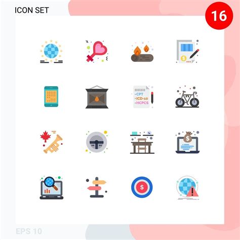 User Interface Pack Of 16 Basic Flat Colors Of Computer Money Camp Justice Balance Editable Pack