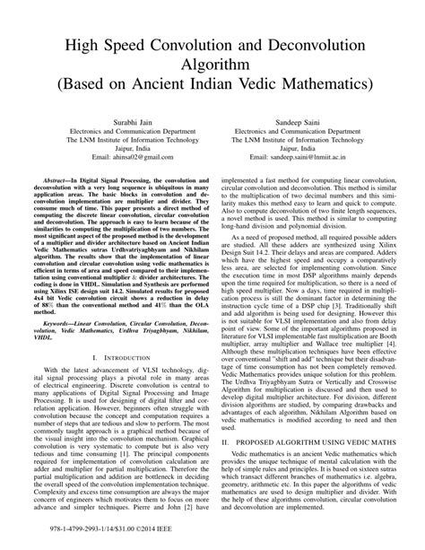 Pdf High Speed Convolution And Deconvolution Algorithm Based On Ancient Indian Vedic Mathematics