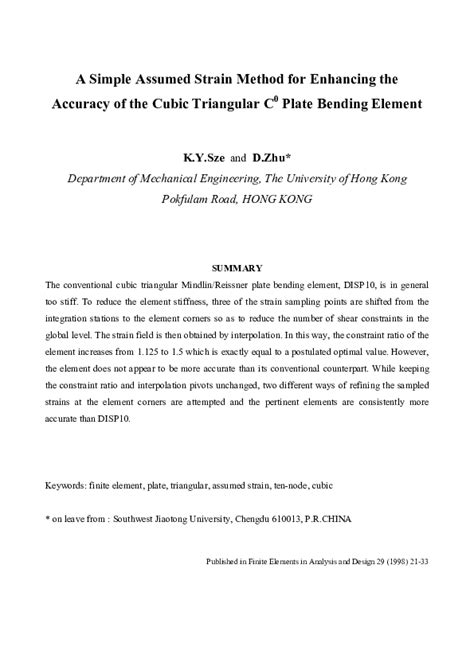 Pdf A Simple Assumed Strain Method For Enhancing The Accuracy Of The
