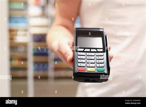 Male Businessman Hand Hold POS Terminal Closeup Stock Photo Alamy