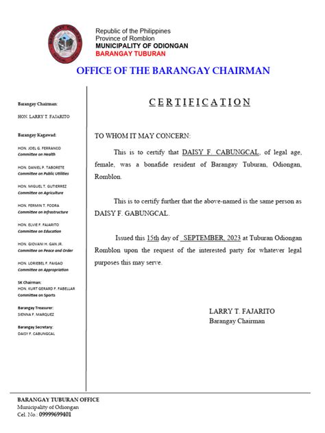 Brgy Cert Same Person Pdf