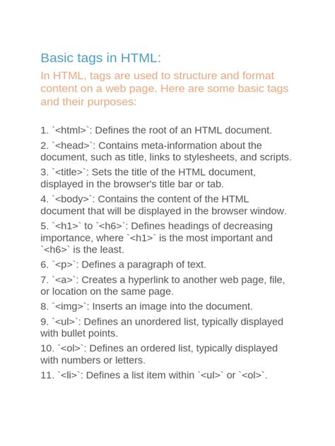 html basic tags pdf