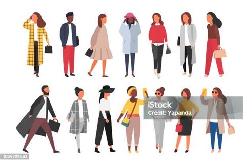 가 옷에 걷는 사람들의 군중입니다 벡터 일러스트 레이 션 사람들에 대한 스톡 벡터 아트 및 기타 이미지 사람들 여자