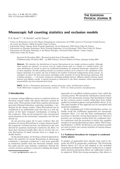 [pdf] mesoscopic full counting statistics and exclusion models p e