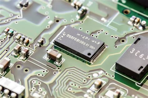 A Close Up Of A Circuit Board With A Chip On It Stock Illustration Illustration Of Motherboard