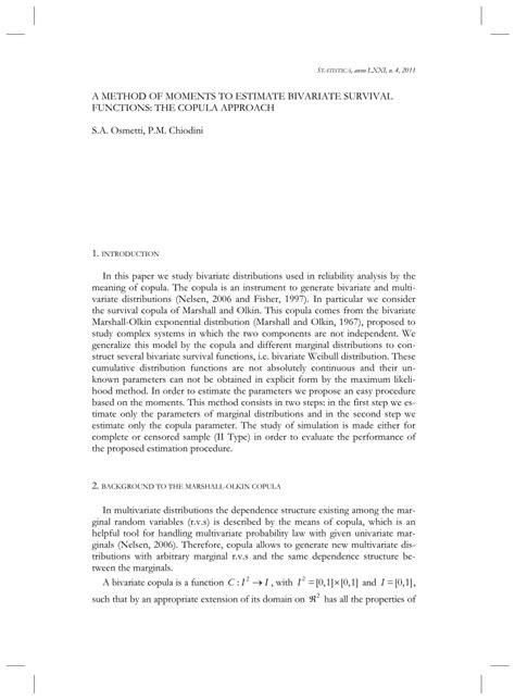 Pdf A Method Of Moments To Estimate Bivariate Survival Functions The