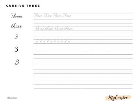Cursive Three [instructions Worksheets And Printable Designs]