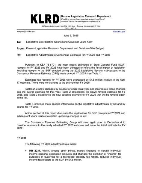 Legislative Adjustments Memo 2025 Klrd