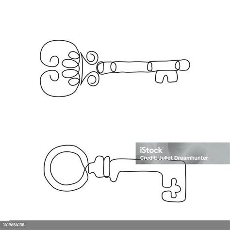 Set Of Continuous Line Key Icons Minimalist Keys Illustration Vector Elements For Old Museum