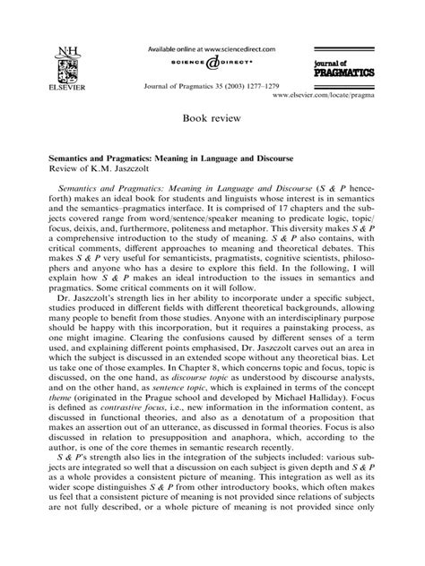 Semantics And Pragmatics Book Review Pdf Semantics Concept