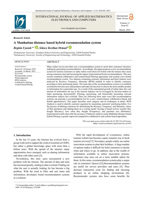 Pdf A Manhattan Distance Based Hybrid Recommendation System