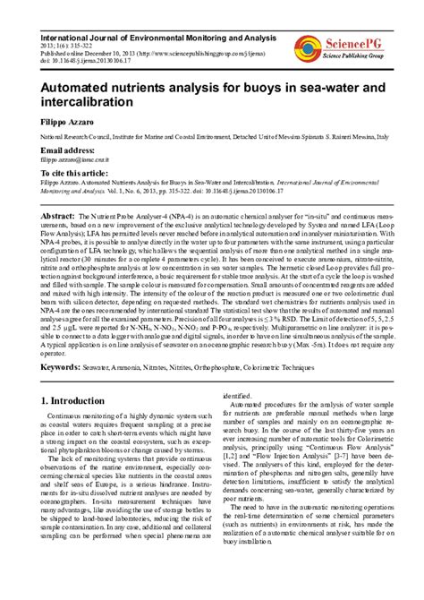 Pdf Automated Nutrients Analysis For Buoys In Sea Water And Intercalibration