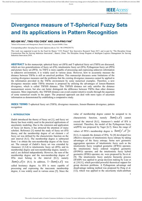 Pdf Divergence Measure Of T Spherical Fuzzy Sets And Its Applications
