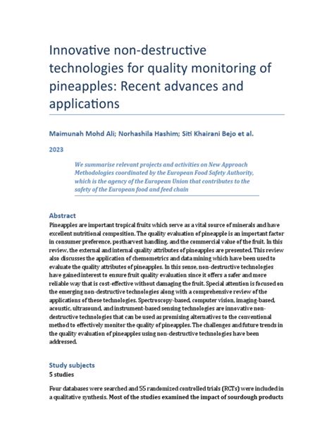 Innovative Non Destructive Technologies For Quality Monitoring Of Pineapples Recent Advances And