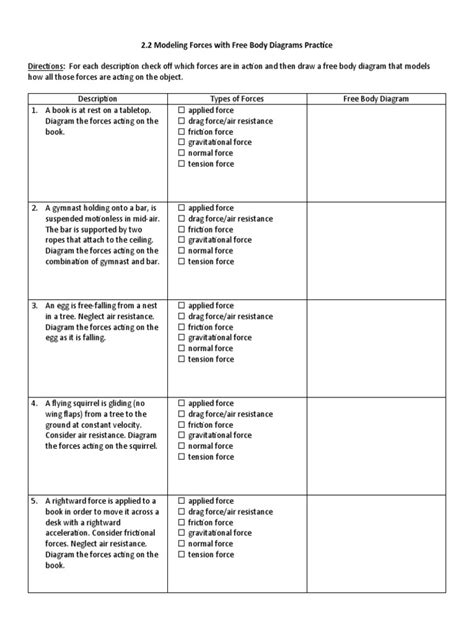 22 Modeling Forces With Free Body Diagrams Practice Pdf Force