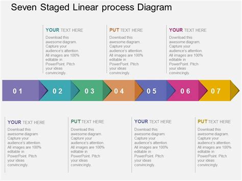 Seven Staged Linear Process Diagram Flat Powerpoint Design Template
