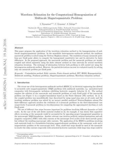 Pdf Waveform Relaxation For The Computational Homogenization Of Multiscale Magnetoquasistatic