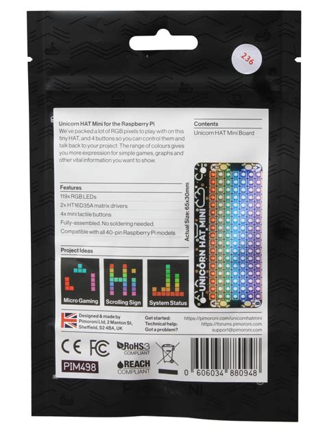 Светодиодная матрица Pimoroni Unicorn Hat Mini Купить в Москве и СПБ с доставкой по России