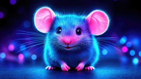 Vibrant Neon Blue Mouse In Colorful Bokeh Light Stock Image Image Of