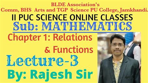 L 3 Relations And Functions Ii Puc Maths Rajesh Sir Youtube