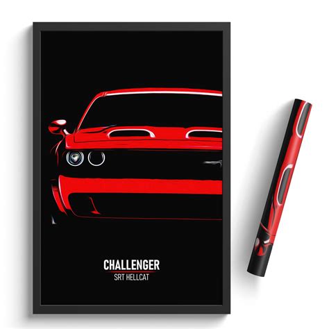 Dodge Challenger Srt Hellcat Sports Car Print Illustrated Tracks
