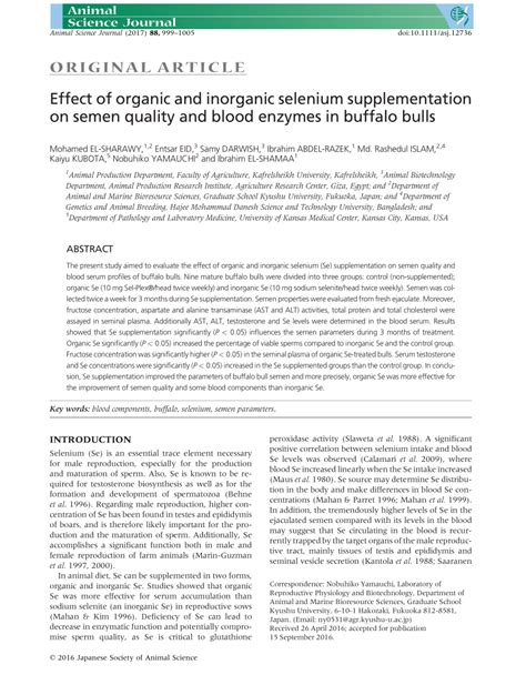 Pdf Effect Of Organic And Inorganic Selenium Supplementation On Semen