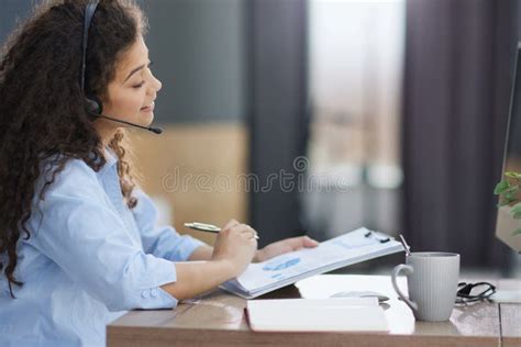 Profile Side View Portrait Of Attractive Confident Girl Coding Writing Text Stock Image Image