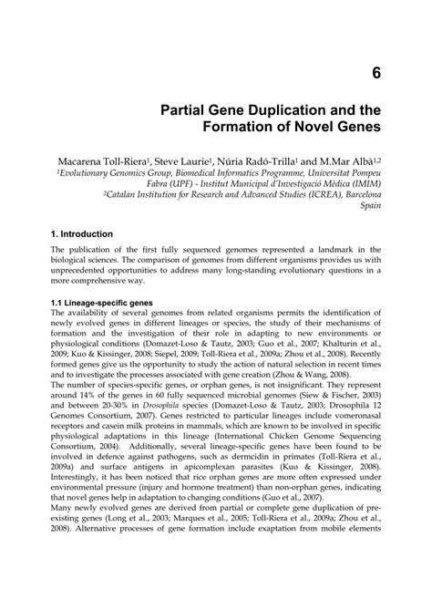 Pdf Partial Gene Duplication And The Formation Of Novel Genes