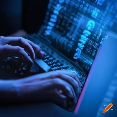 Cybersecurity analyst typing on computer in office on Craiyon