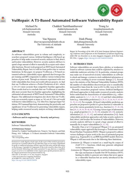 Vulrepair A T5 Based Automated Software Vulnerability Repair Pdf