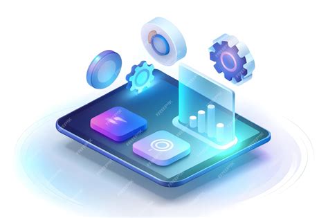 3d tablet concept with holographic ai qa and performance icons on