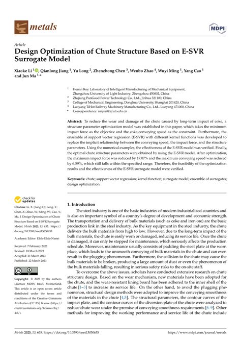 Pdf Design Optimization Of Chute Structure Based On E Svr Surrogate Model