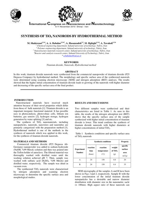PDF Synthesis Of TiO Nanorods By Hydrothermal Method