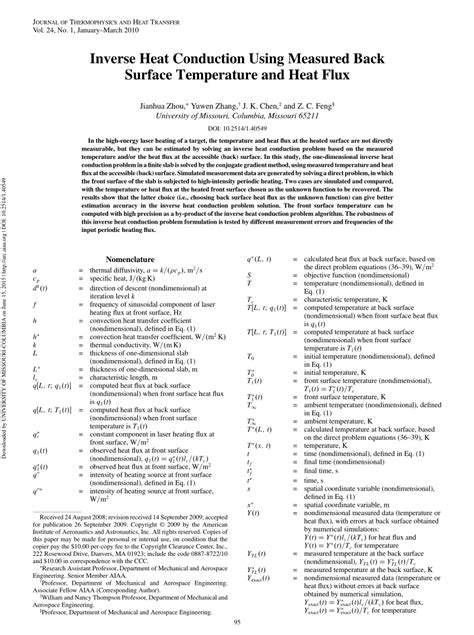 Pdf Inverse Heat Conduction Using Measured Back Surface Temperature