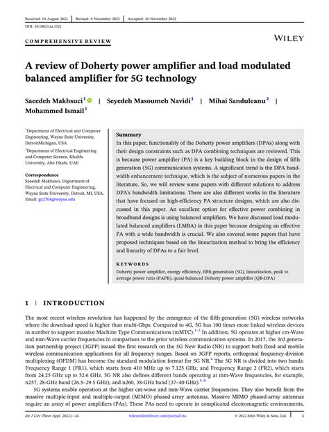 Pdf A Review Of Doherty Power Amplifier And Load Modulated Balanced Amplifier For 5g Technology
